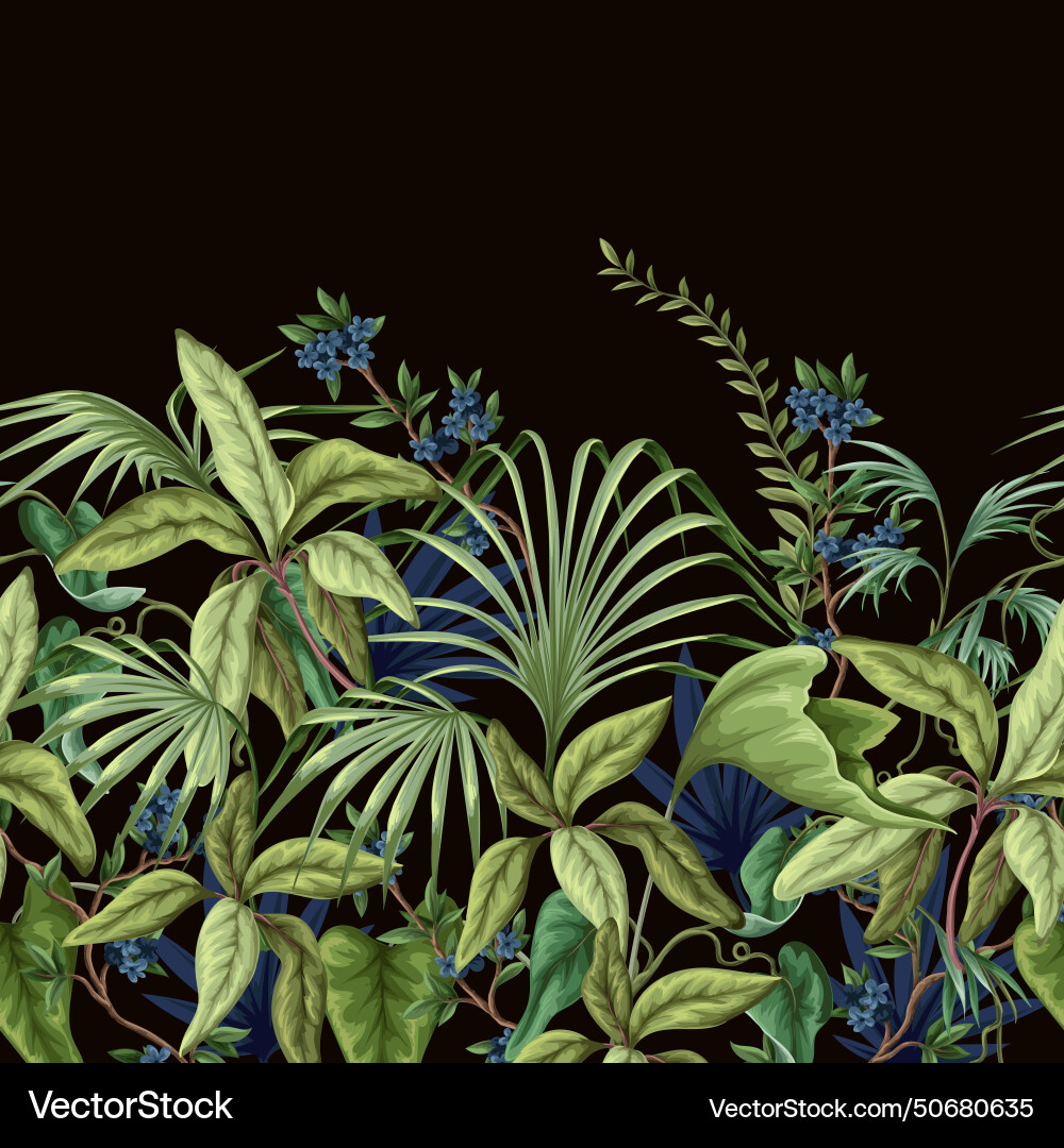 Border with exotic trees leaves and flowers Vector Image