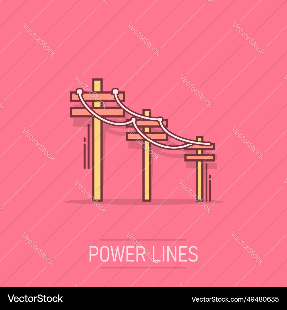 Cartoon high voltage power lines icon in comic Vector Image