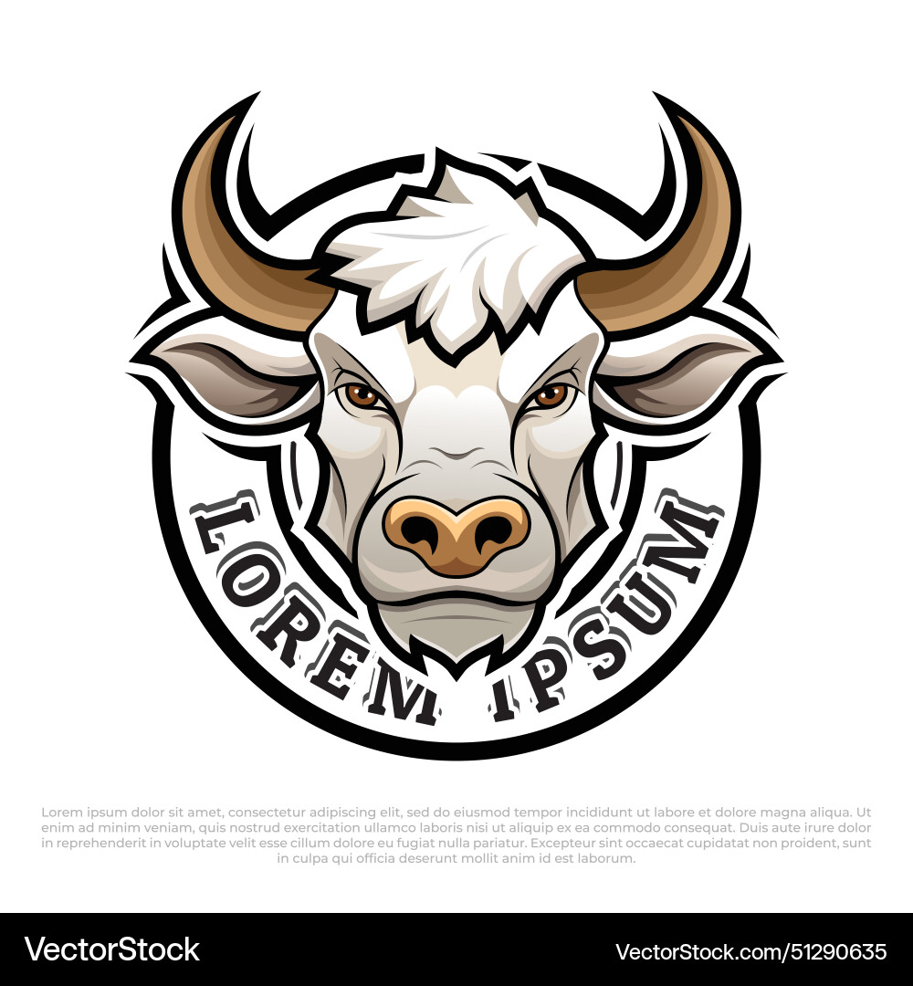 Cow head logo design white with emblem Royalty Free Vector