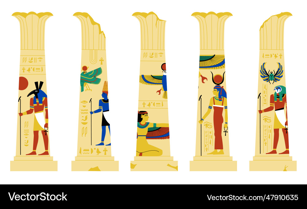 Egyptian pillar ancient broken columns Royalty Free Vector