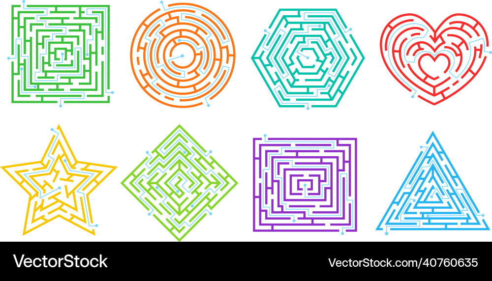 Maze puzzle games in different shapes simple Vector Image