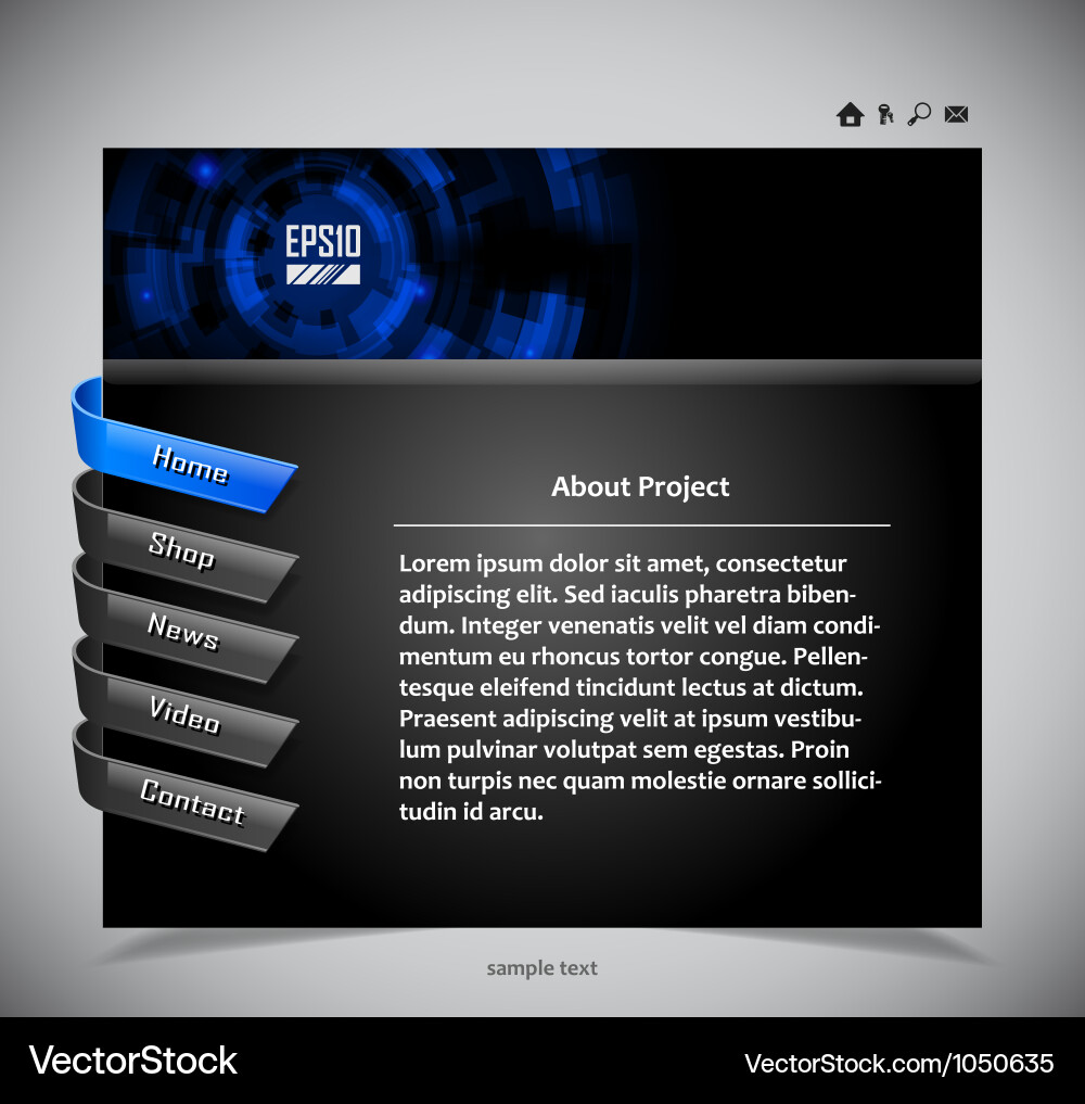 Modern Website Template - Blue and Black Vector Image