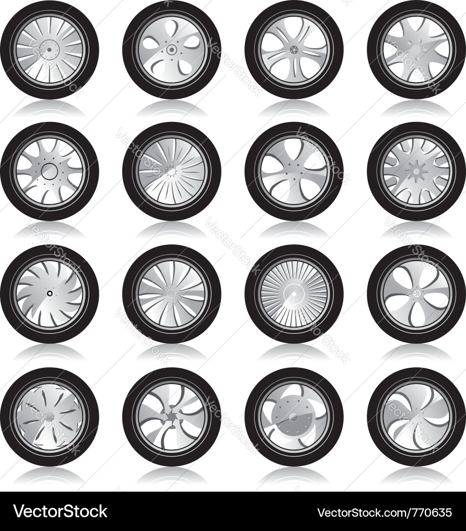 Stylish Alloy Wheels Set Royalty Free Vector Image