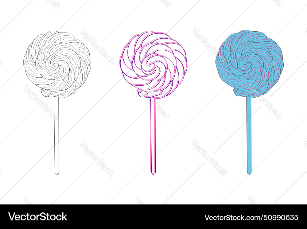 Three different colored lollipops on white Vector Image