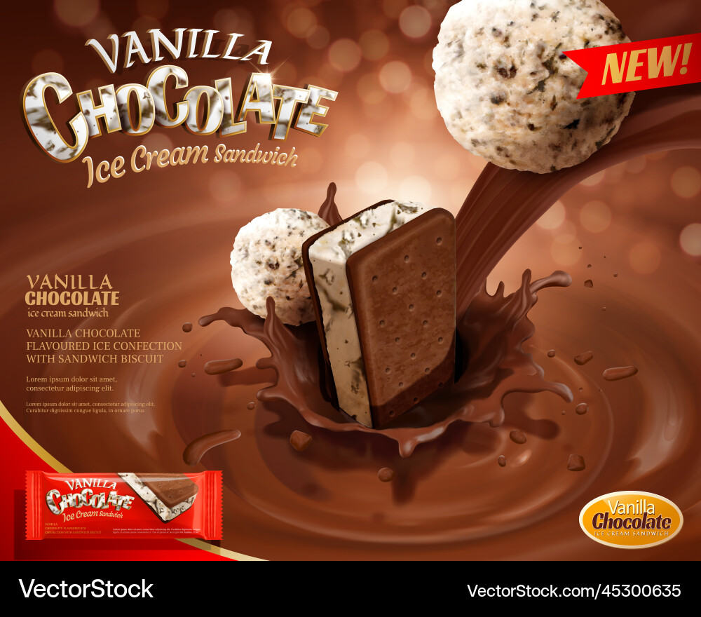Vanilla chocolate ice cream ads Royalty Free Vector Image