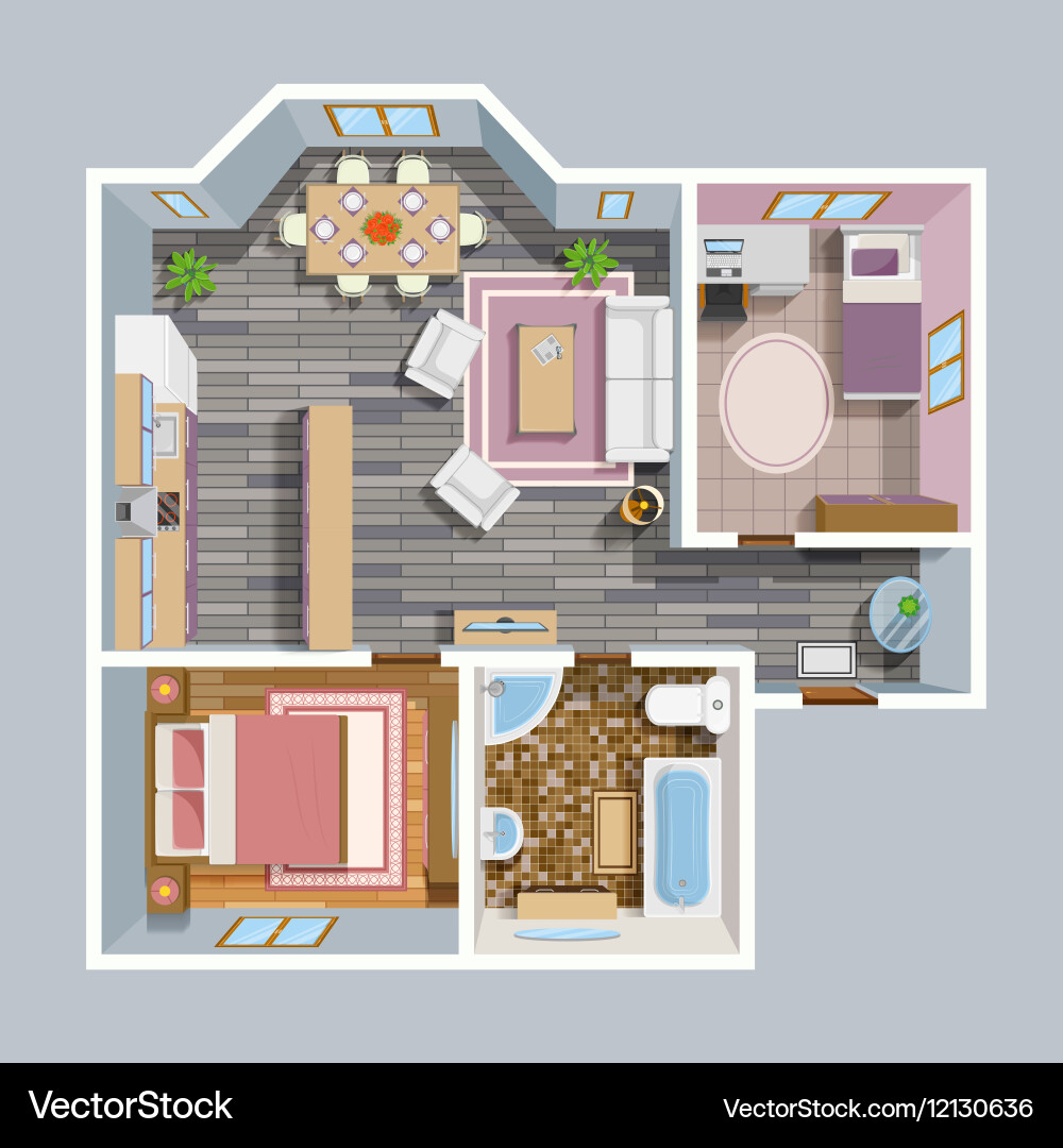 Architectural flat plan top view Royalty Free Vector Image