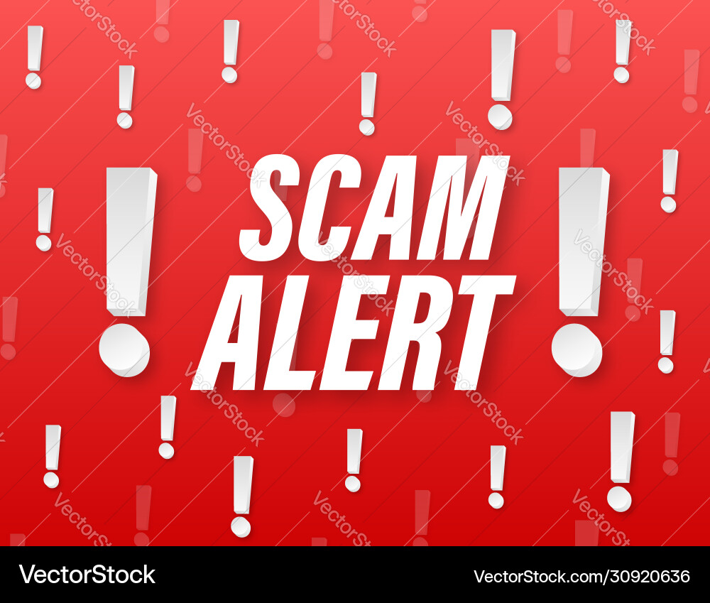 Banner with red scam alert attention sign cyber Vector Image