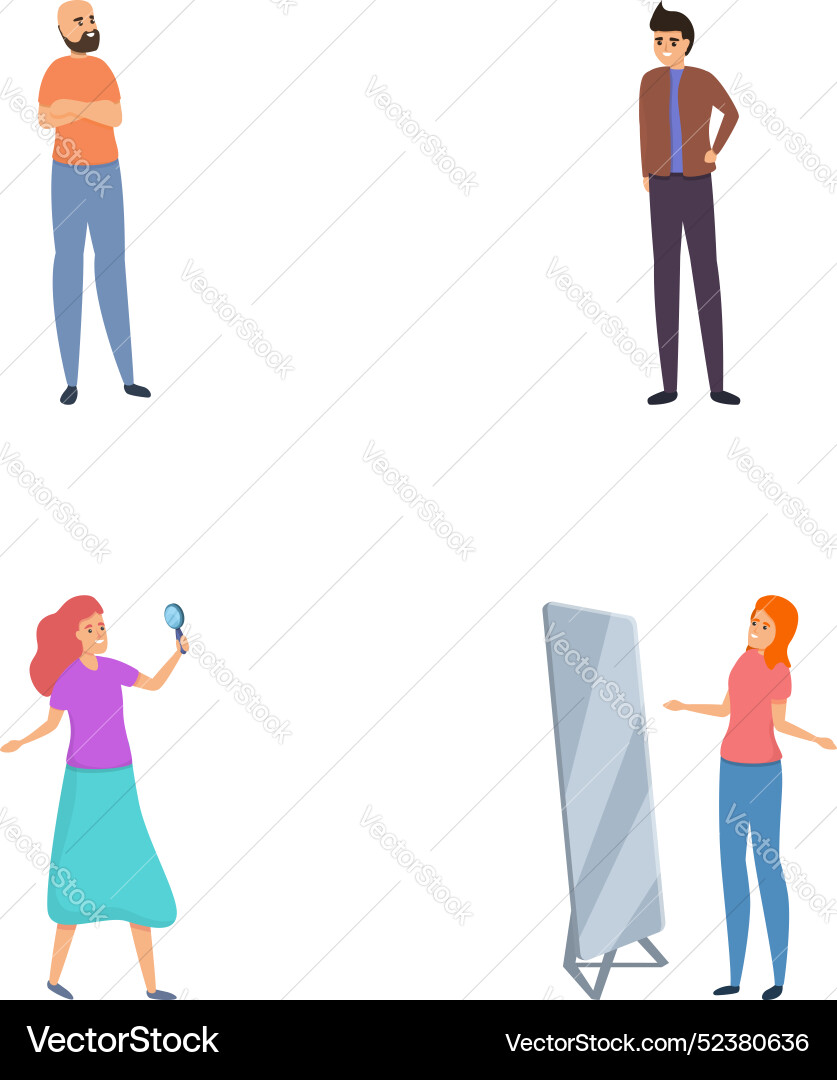 Narcissism icons set cartoon self Royalty Free Vector Image