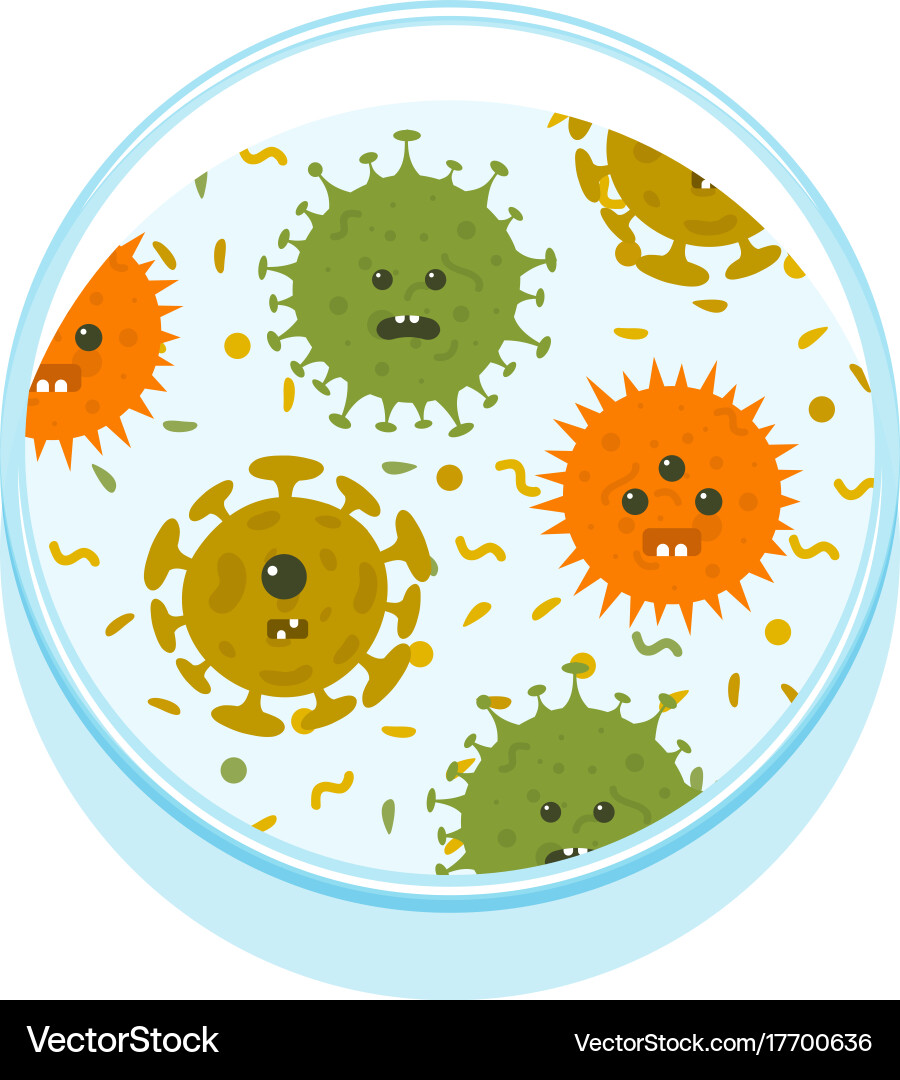 Petri dish with cartoon microbes Royalty Free Vector Image