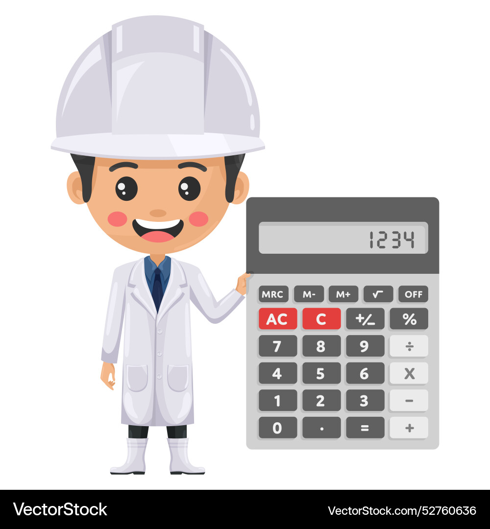 Quality control supervisor with a calculator Vector Image