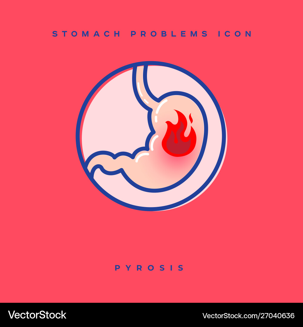 Stomach problem icon heartburn pyrosis Royalty Free Vector