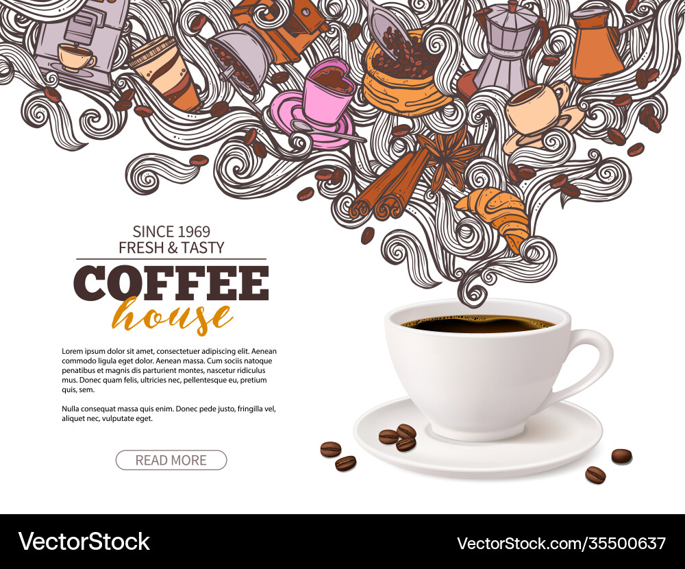 Coffee advertising poster design with cup Vector Image