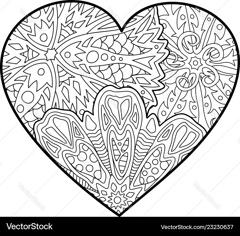 Coloring book page with beautiful decorative heart