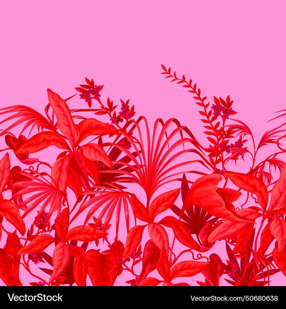 Border with exotic trees leaves and flowers Vector Image
