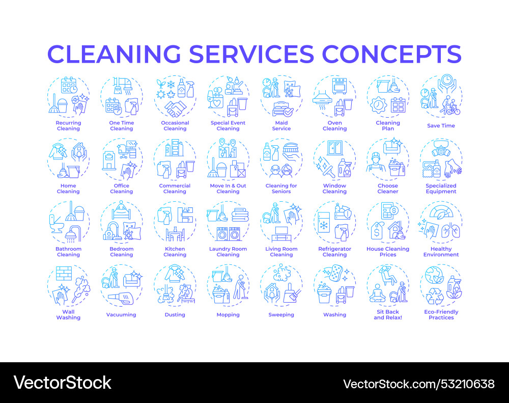 Cleaning services blue gradient concept icons Vector Image