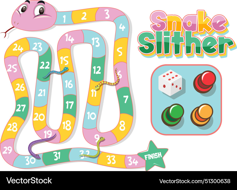 Colorful snake-themed children board game design Vector Image