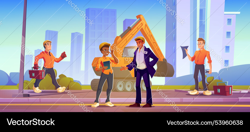 Construction workers in safety gear and architect Vector Image