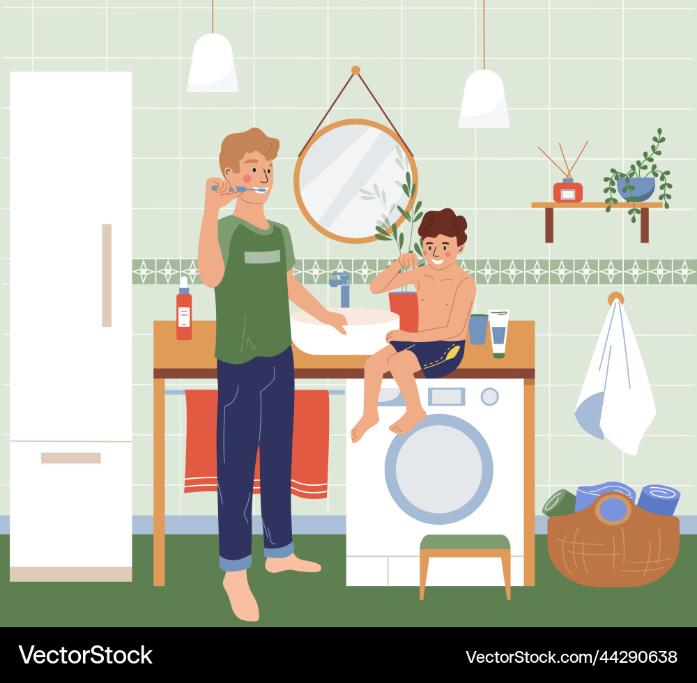 Family morning routine flat Royalty Free Vector Image