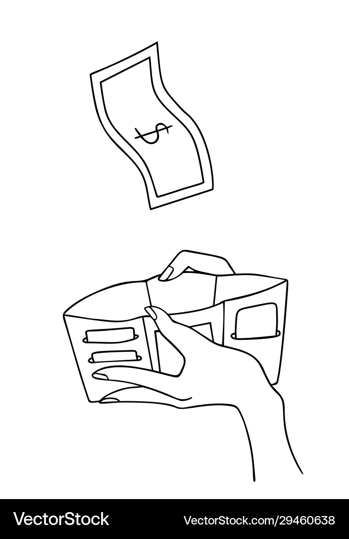 Female hand holding open empty wallet with flying Vector Image