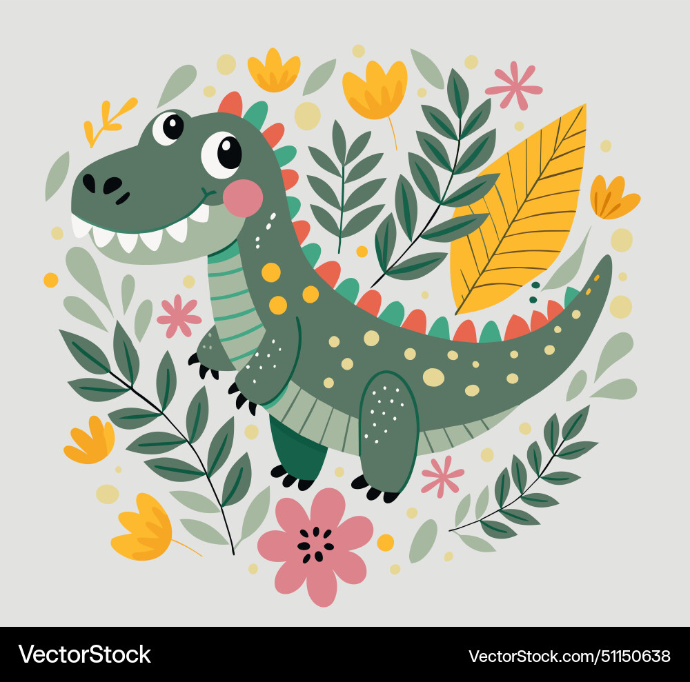 Funny green dinosaur Royalty Free Vector Image