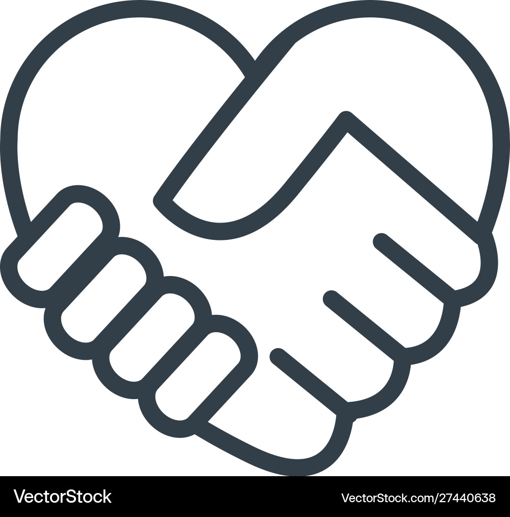 Handshake shaped heart icon line design Royalty Free Vector