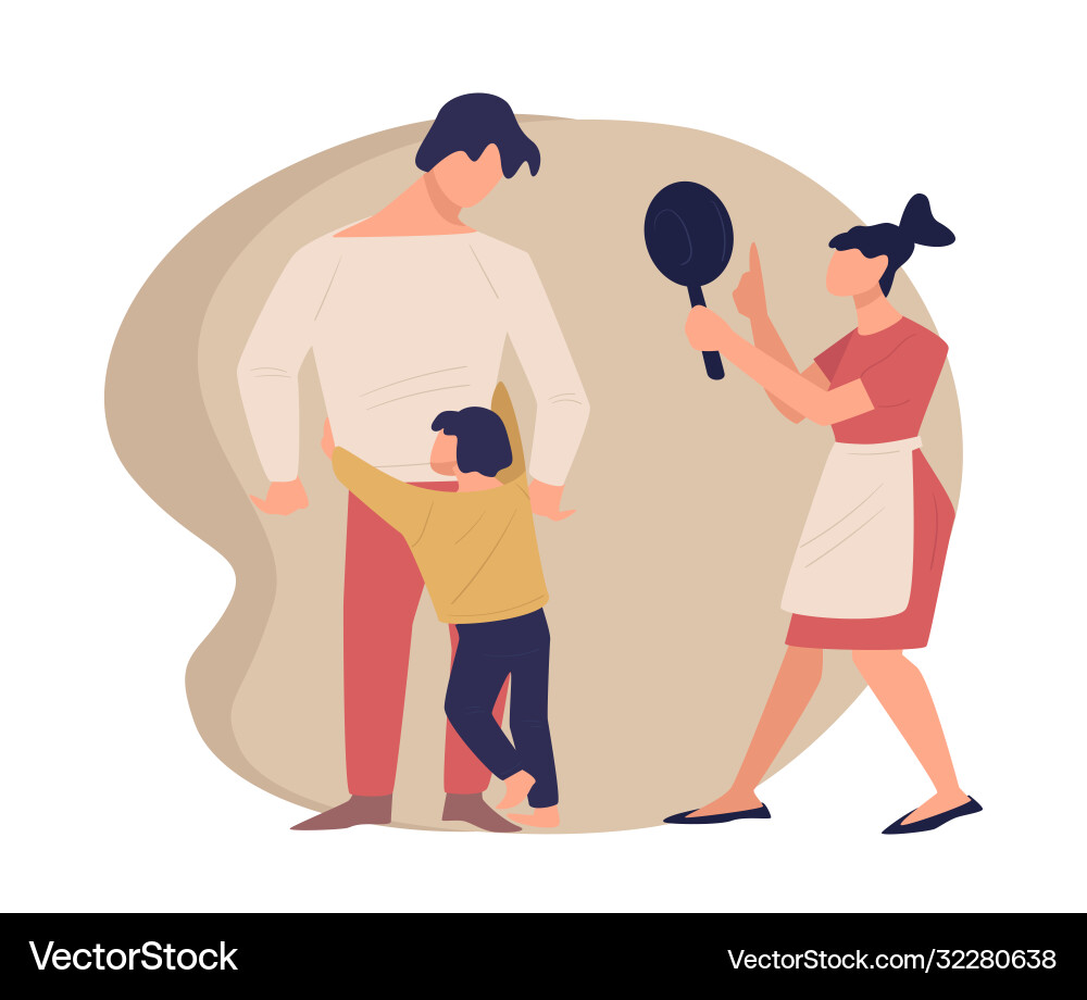 Parents quarreling before child crying kid Vector Image