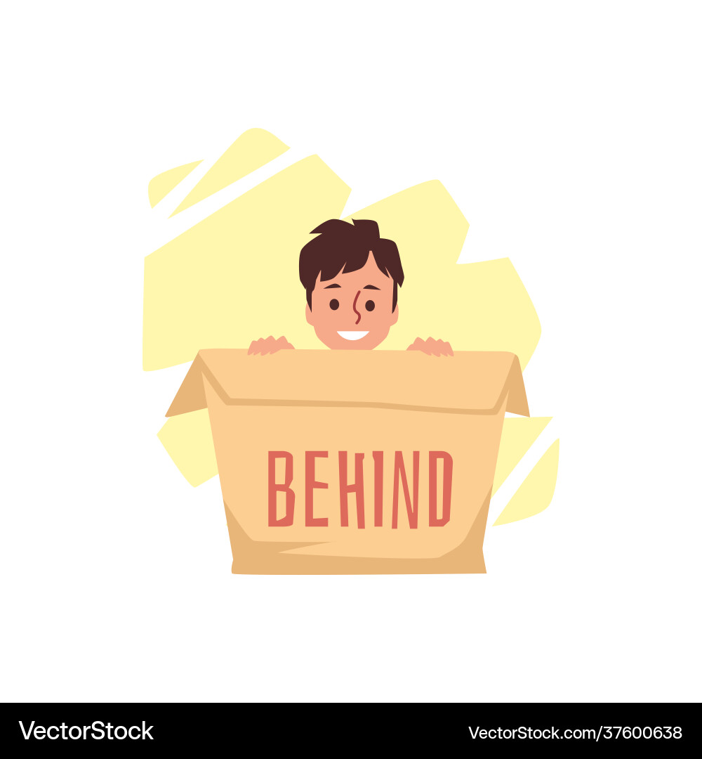 Preposition place behind with boy who use carton Vector Image