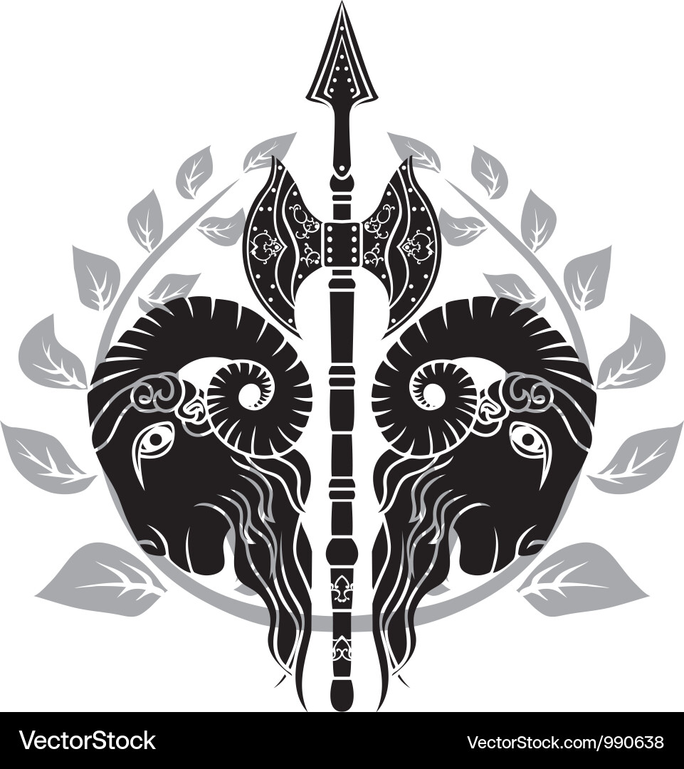 Ram axe with laurel wreath Royalty Free Vector Image
