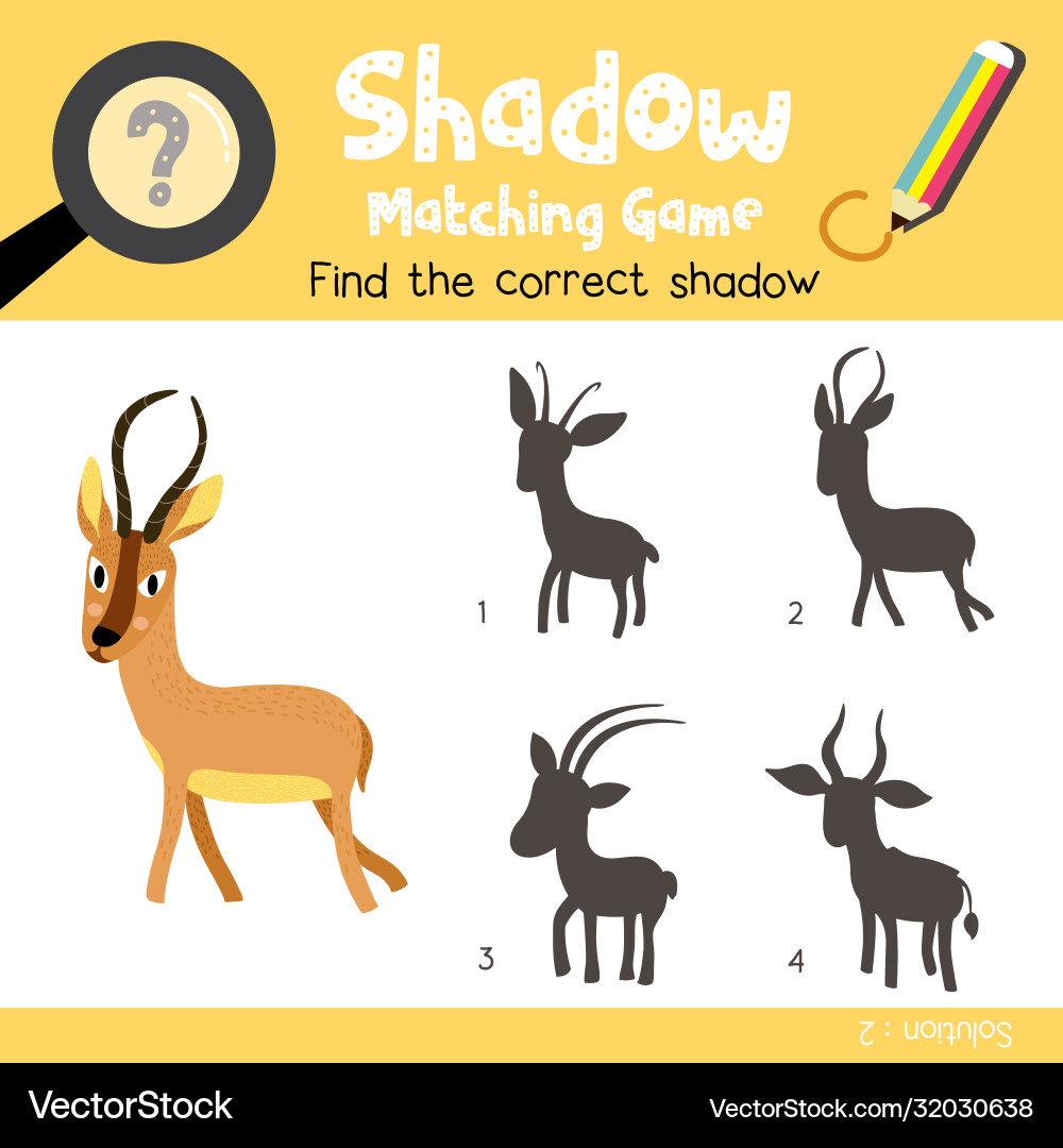 Shadow matching game african animal antelope Vector Image