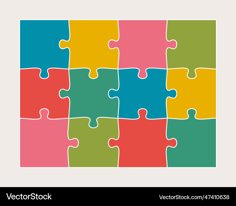 Twelve connected jigsaw puzzle parts infographic Vector Image