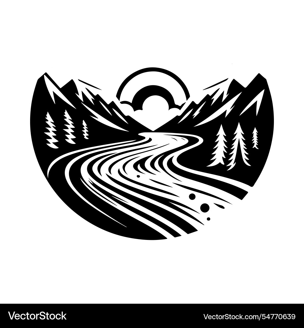 River retro vintage silhouette perfect Royalty Free Vector