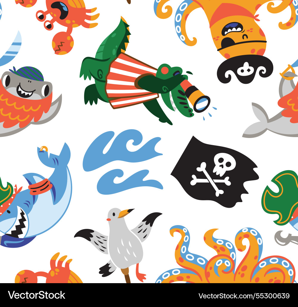 Seamless pattern with cute marine pirates Vector Image
