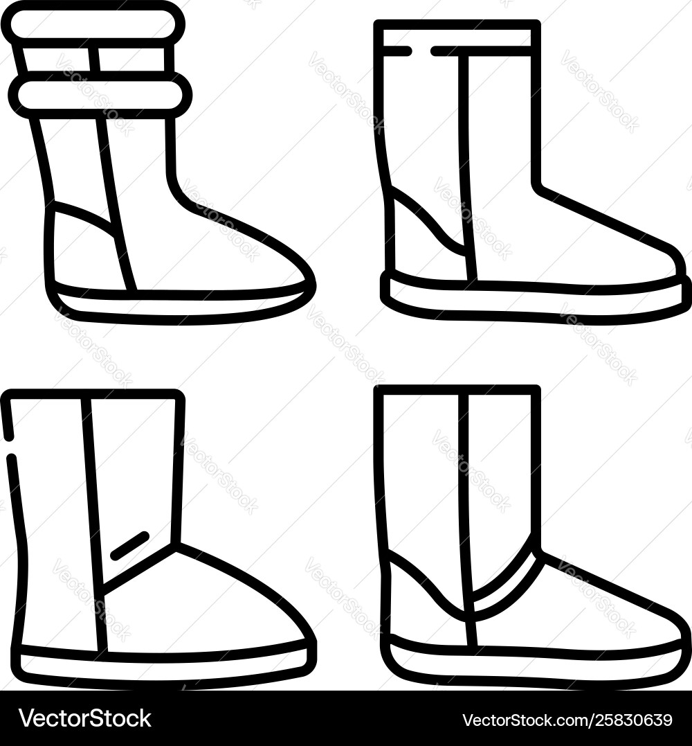 Ugg boots icons set outline style Royalty Free Vector Image