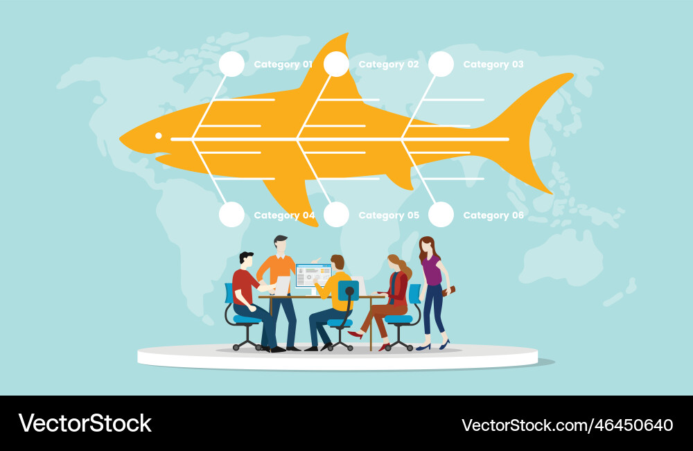 Fishbone diagram analysis concept with team Vector Image