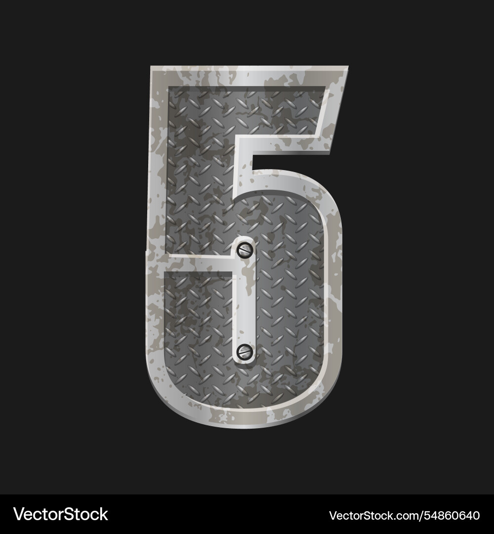 Metallic style silver number five iron 5 Vector Image
