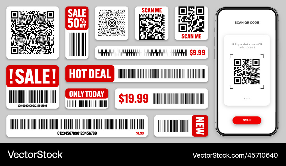 Product barcodes and qr codes smartphone Vector Image