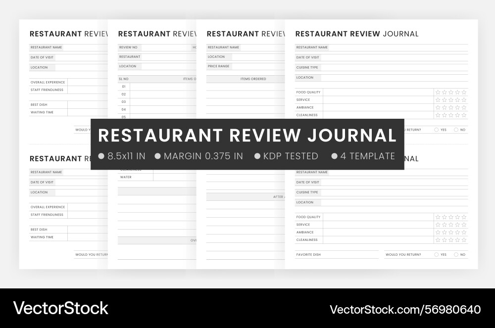 Restaurant review journal logboo printable Vector Image