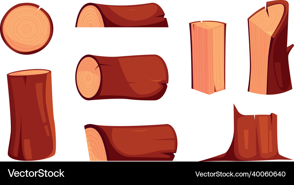 Wooden logs tree planks oak branch cutting Vector Image
