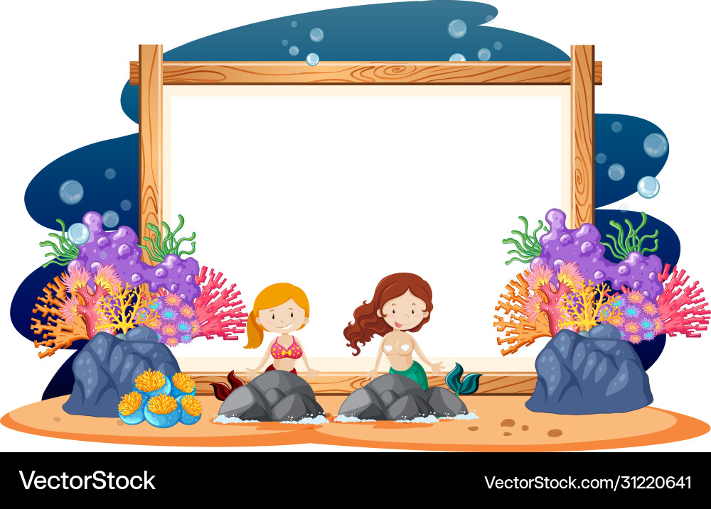 Border template design with mermaids swimming Vector Image