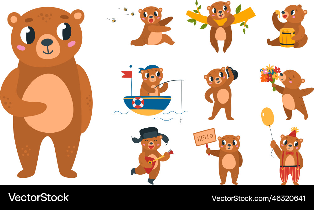 Cartoon comic bears various emotions bear Vector Image