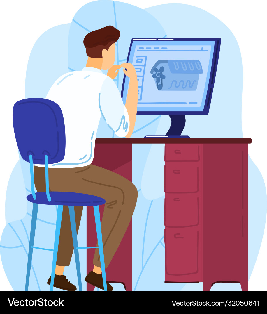 Engineer male character sitting professional Vector Image