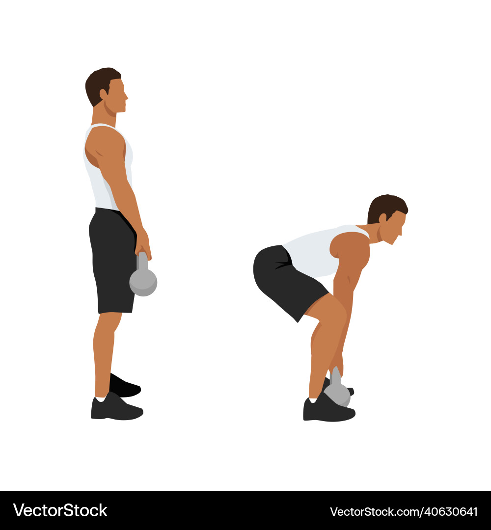 Man doing kettlebell deadlift flat Royalty Free Vector Image