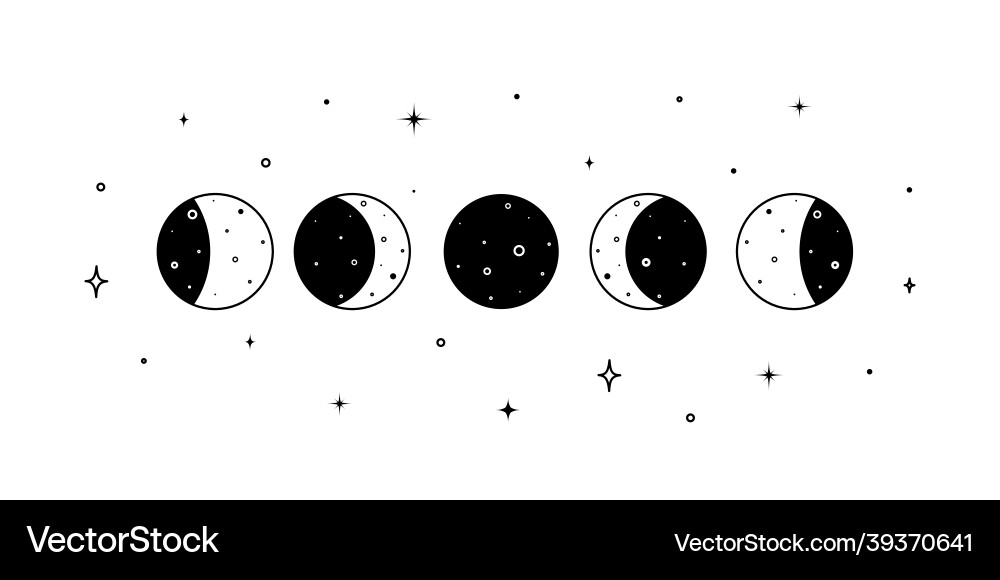 Set of moon phases crescent new full surface Vector Image
