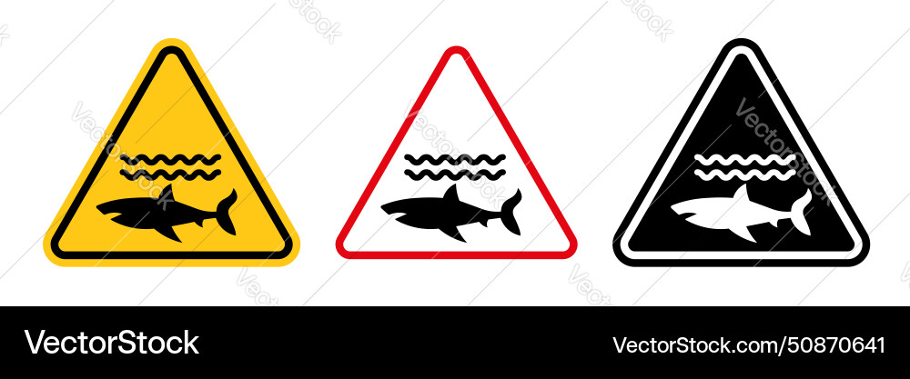 Shark warning sign icon set caution for marine Vector Image