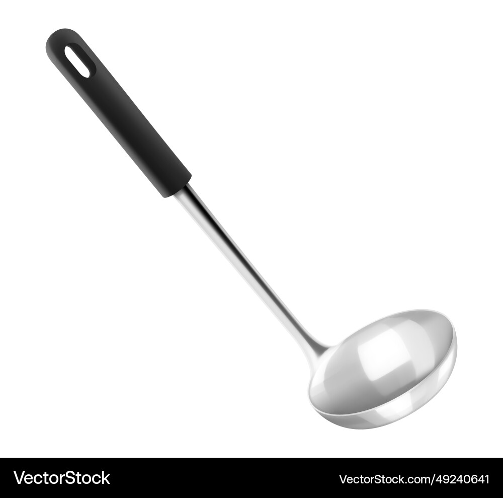 Silver metal soup ladle for first courses Vector Image