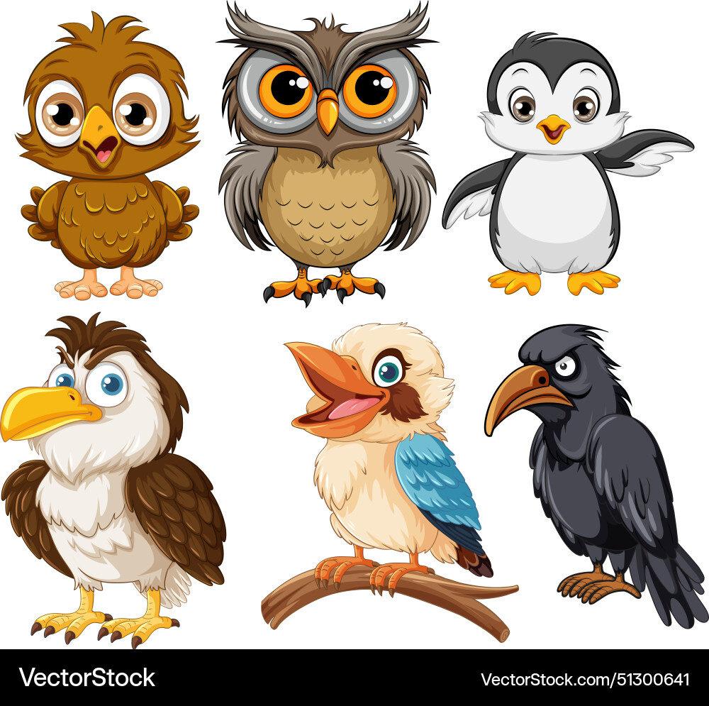 Various cute cartoon birds Royalty Free Vector Image
