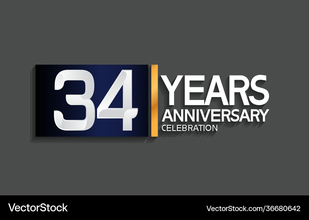 34 years anniversary logotype with blue Royalty Free Vector