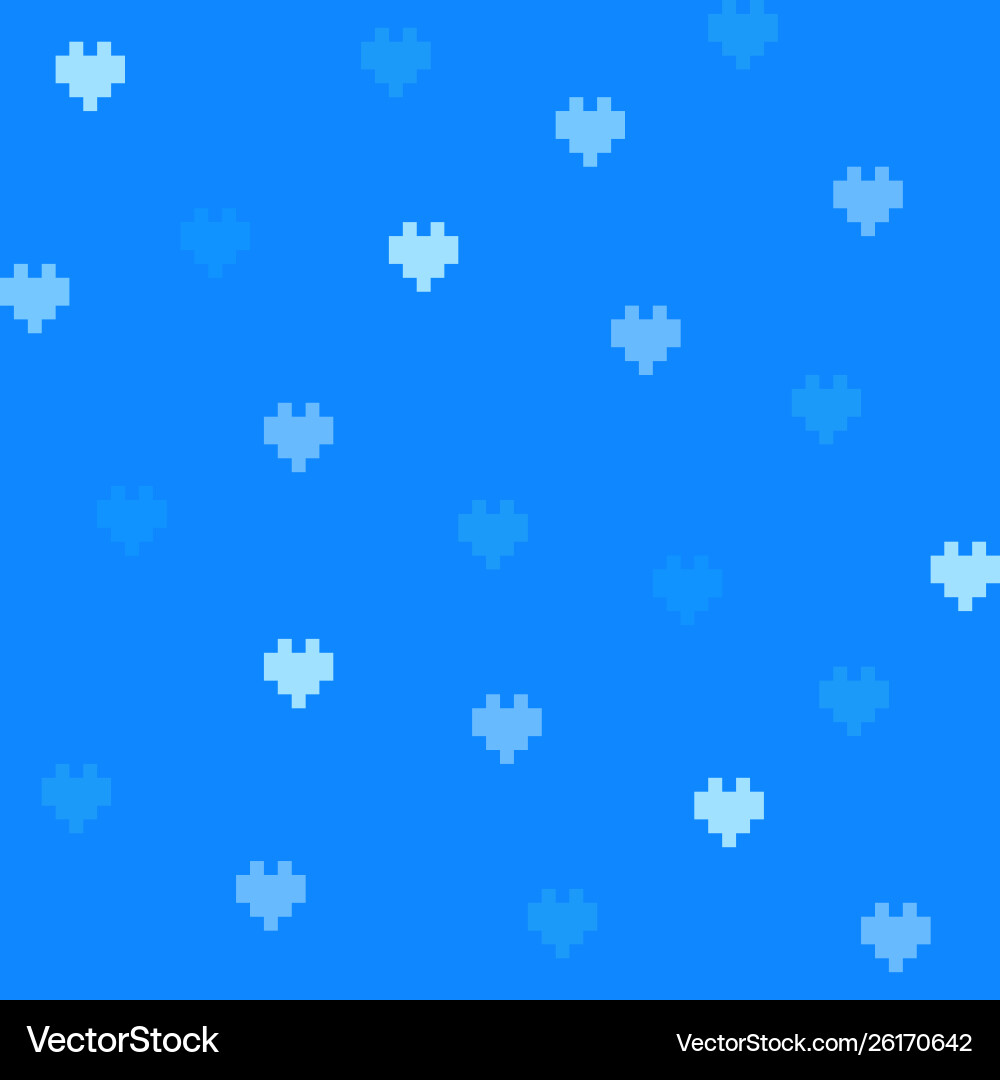 Blue 8-bit cute background with hearts Royalty Free Vector