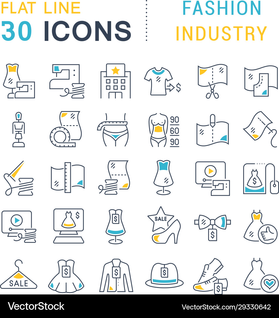 Collection linear icons fashion industry Vector Image