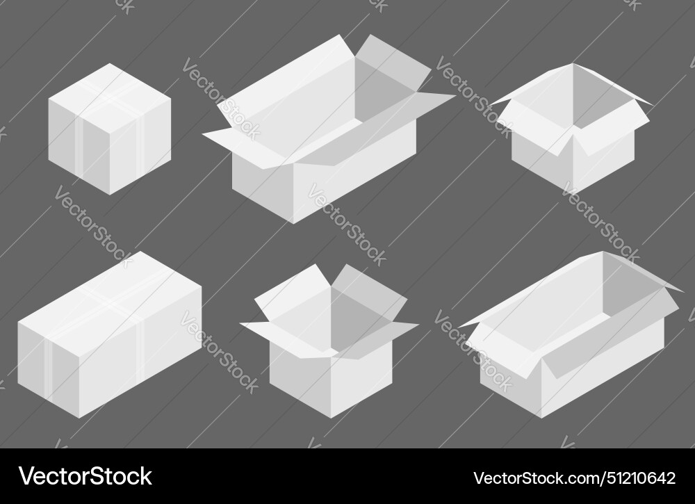 Isometric delivery carton box set Royalty Free Vector Image